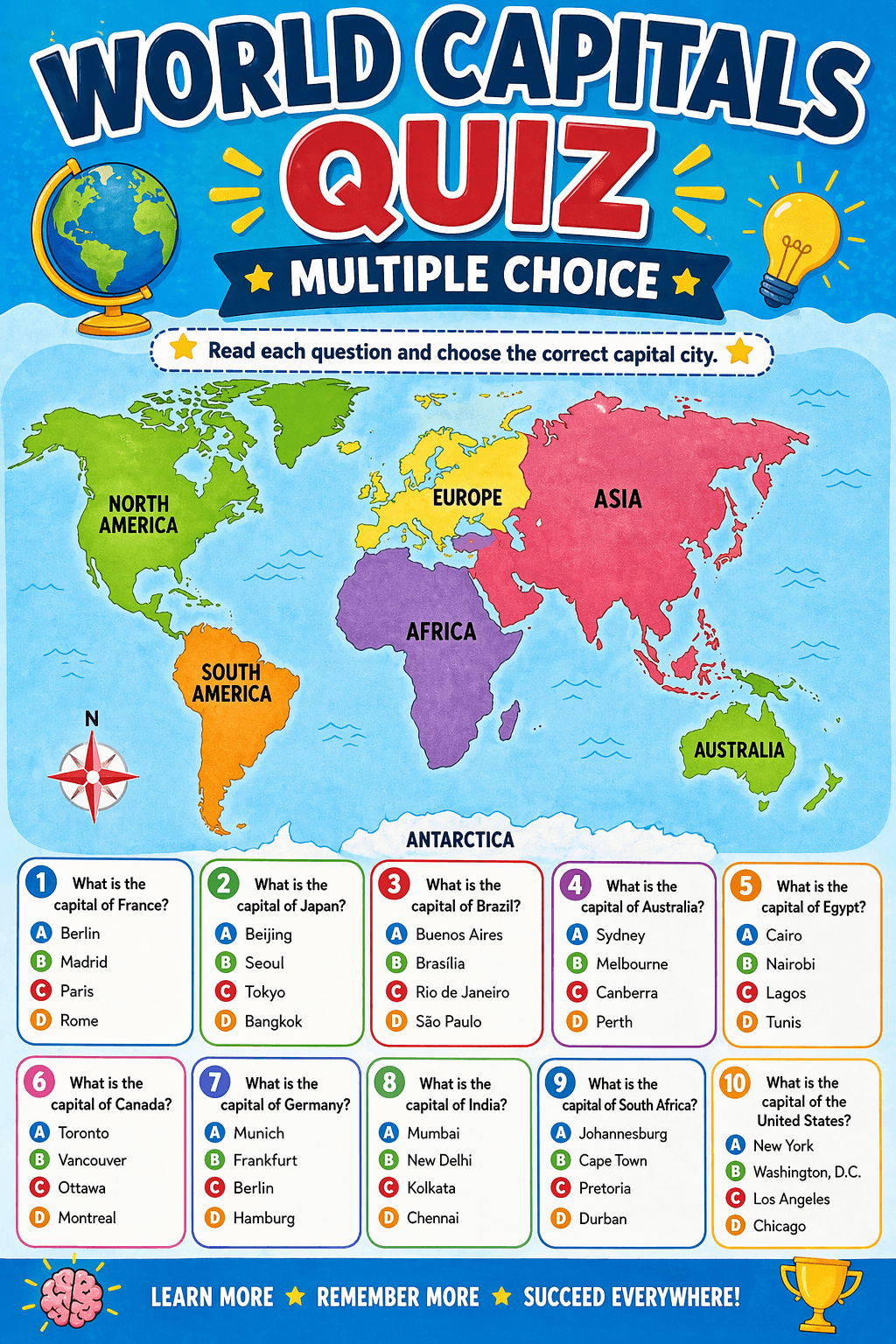 Master Maps: World Capitals Quiz Multiple Choice For Brain Training